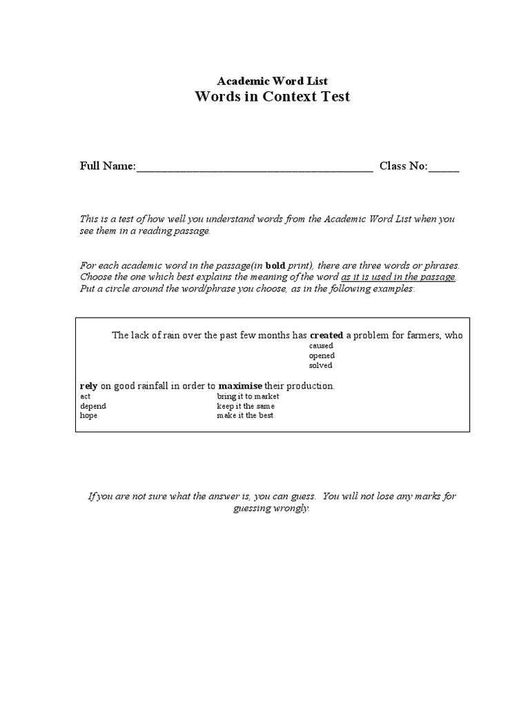 2023 Academic Word List (Word Associates Test) | PDF