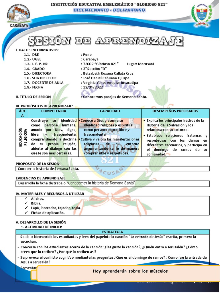 SESIÓN DE APRENDIZAJE.SEMANA SANTA | PDF SESIÓN DE APRENDIZAJE.SEMANA SANTA | PDF
