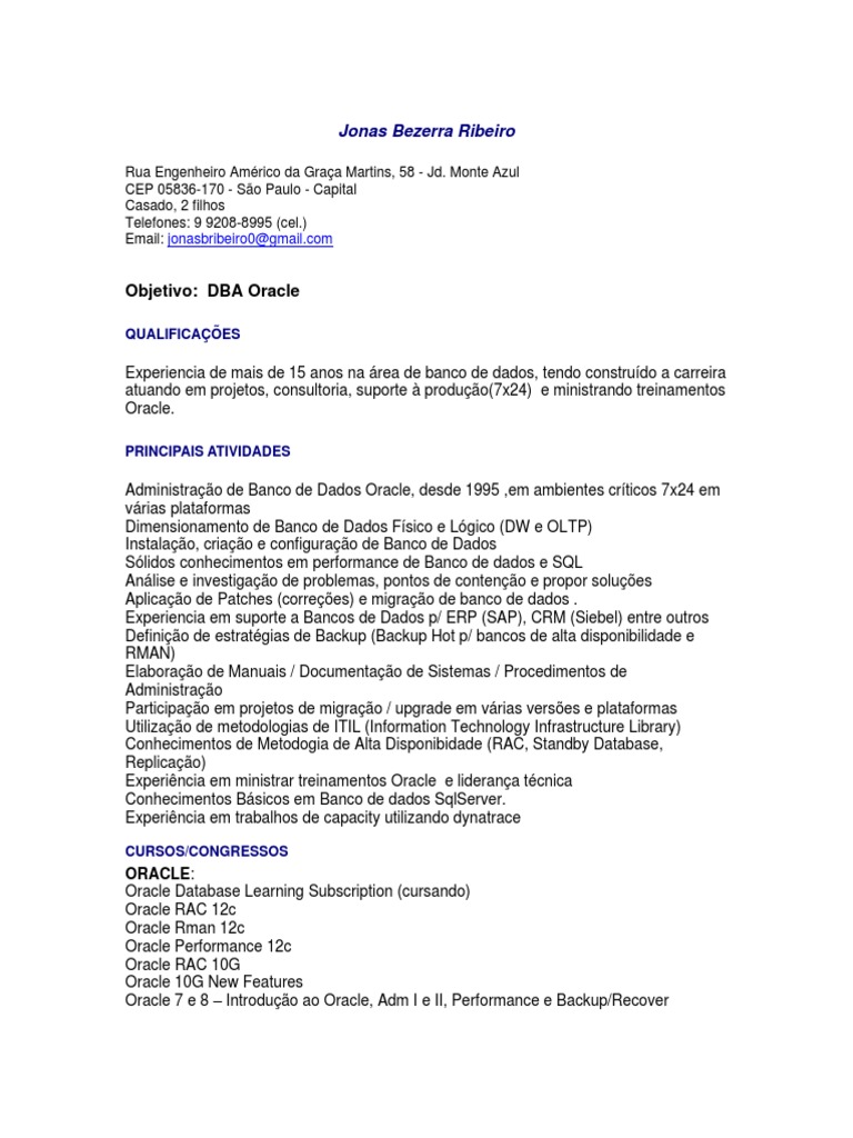CV - JONAS-DBA Oracle SR | PDF