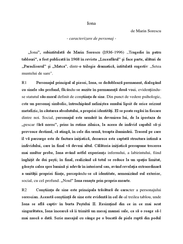 Caracterizare Iona | PDF