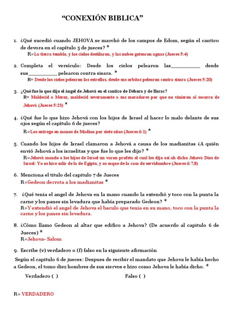 CONEXIÓN BIBLICA CUESTIONARIO | PDF
