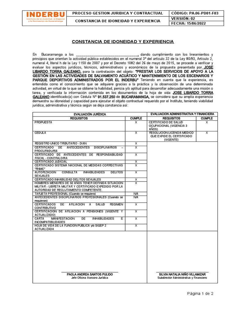 17 CONSTANCIA DE IDONEIDAD Y EXPERIENCIA 1.10t | PDF