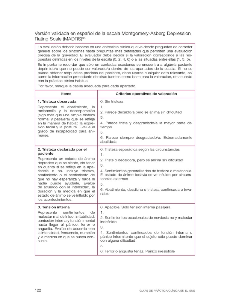 MADRS - Escala Depresión Montgomery-Asberg | PDF