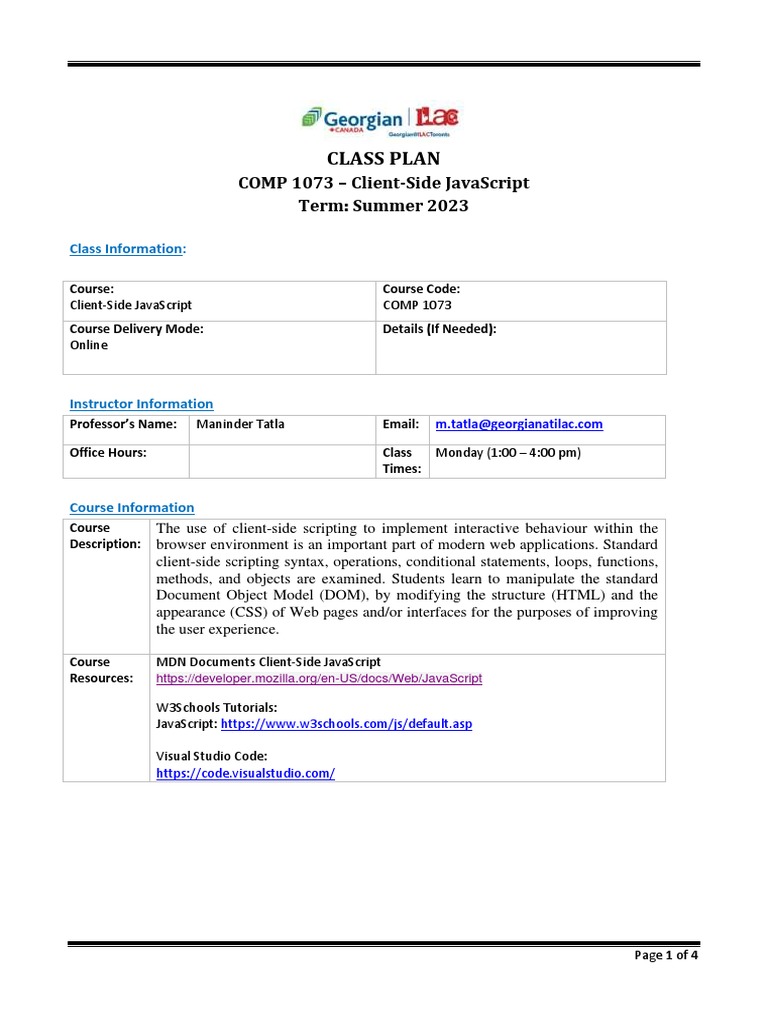 Class Plan - COMP 1073 | PDF | Computers | Technology & Engineering