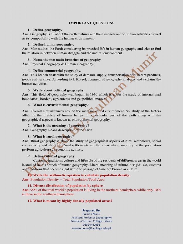 Important Questions (2nd Year) - Final | PDF