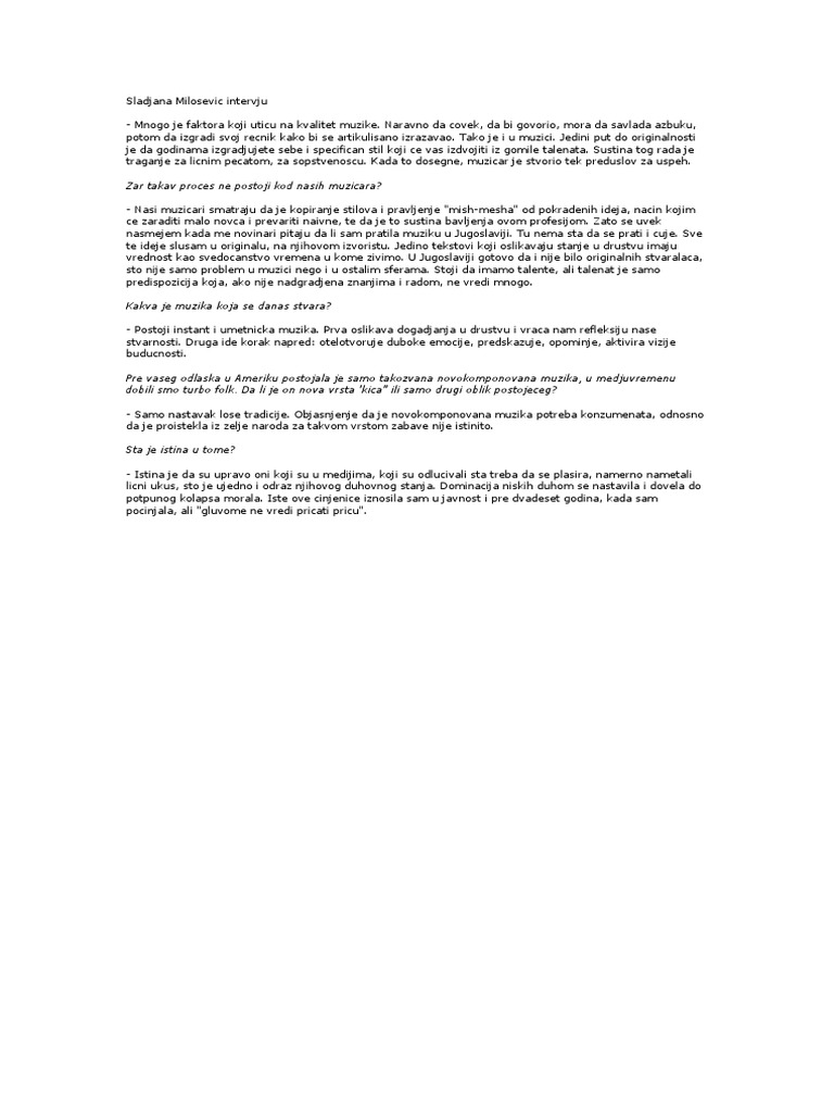 Sladjana Milosevic Intervju | PDF