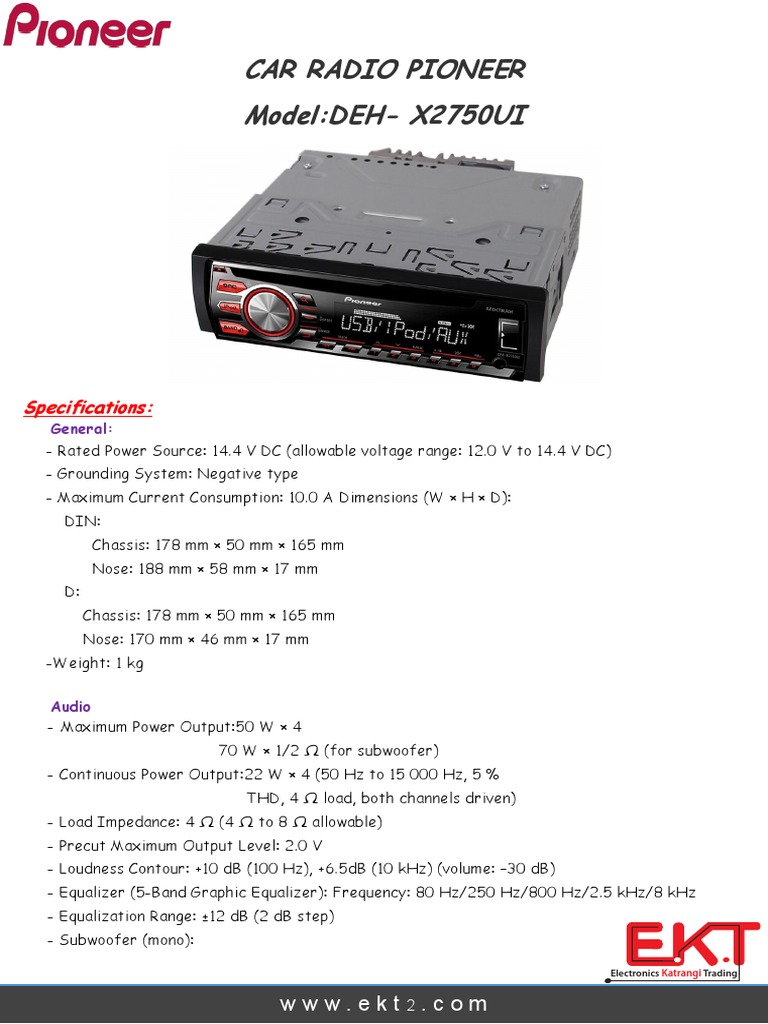 Car Radio Pioneer Model:DEH-X2750UI: Specifications | PDF | Decibel | Signal To Noise Ratio