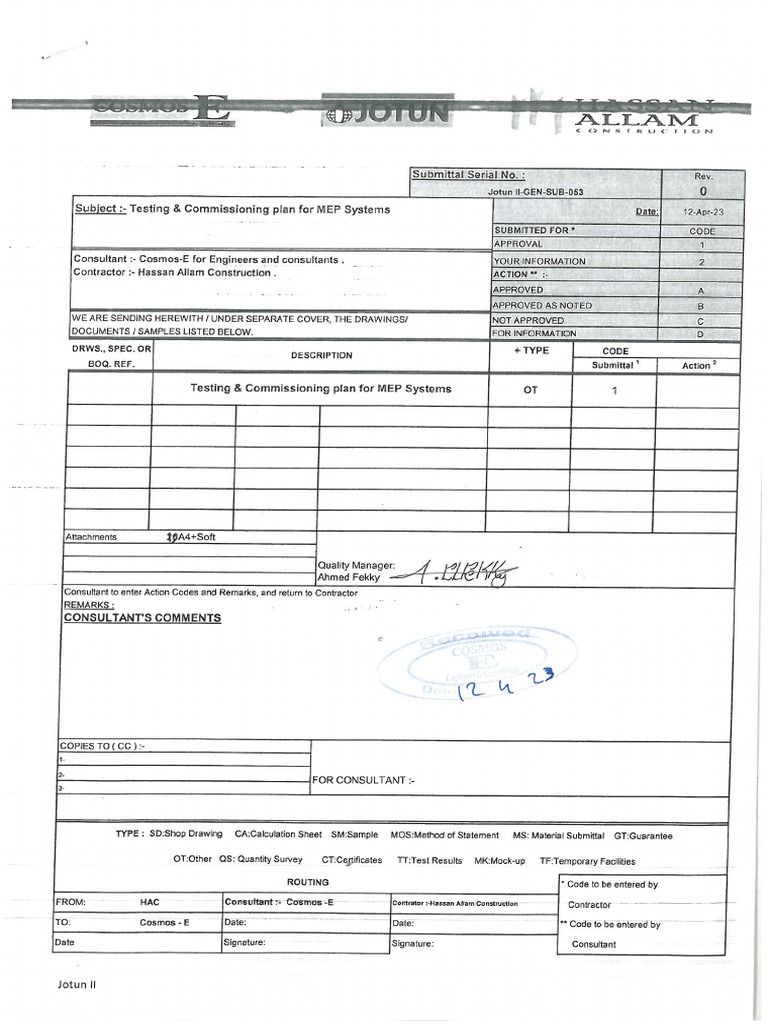 Testing & Commissioning Plan - Jotun Project - Rev 00 | PDF | Building ...