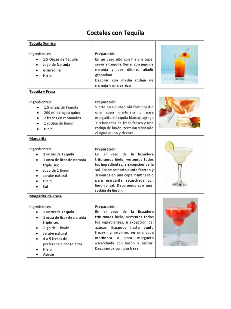 Recetas de Cocteles con Tequila | PDF | Cócteles | Bebidas Mixtas