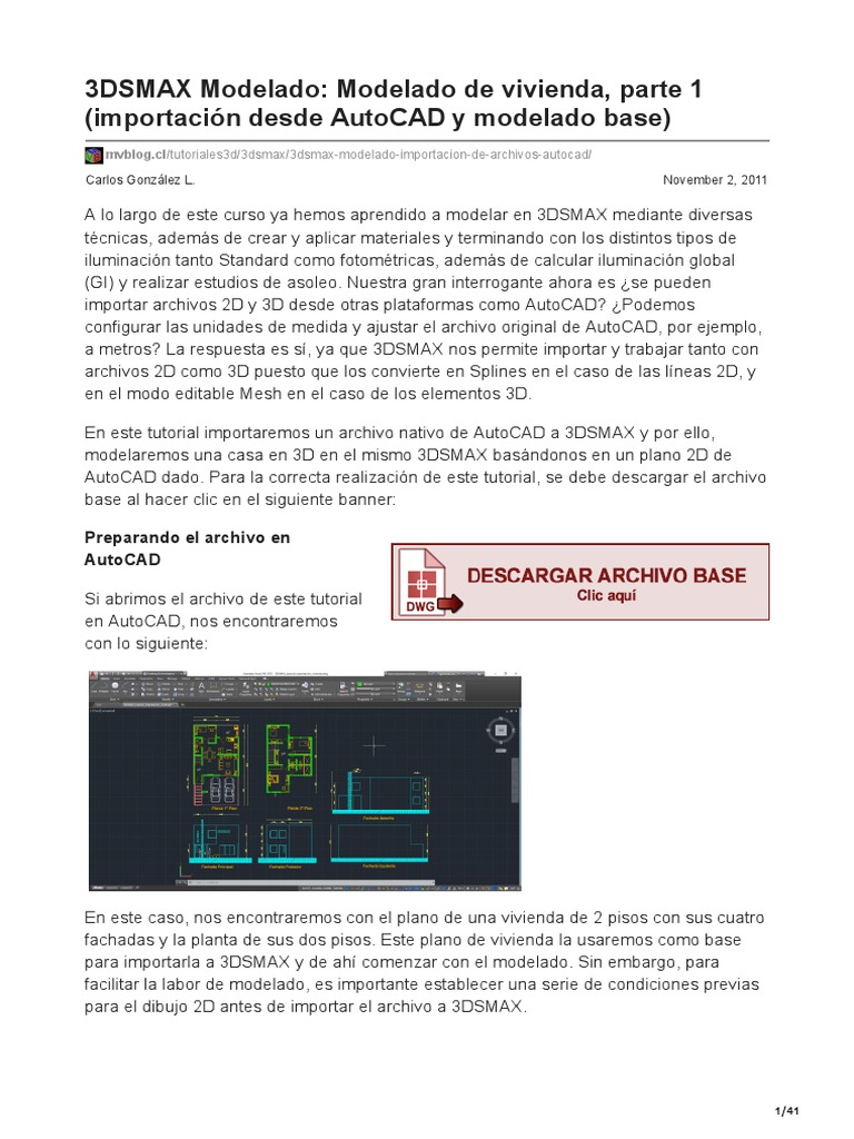 3DSMAX Modelado Modelado de Vivienda Parte 1 Importación Desde AutoCAD y Modelado Base | PDF ...