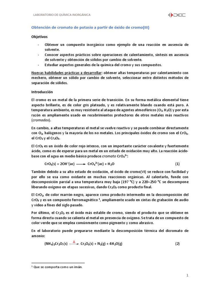 Obtención de Cromato de Potasio A Partir de Óxido de Cromo (III ...