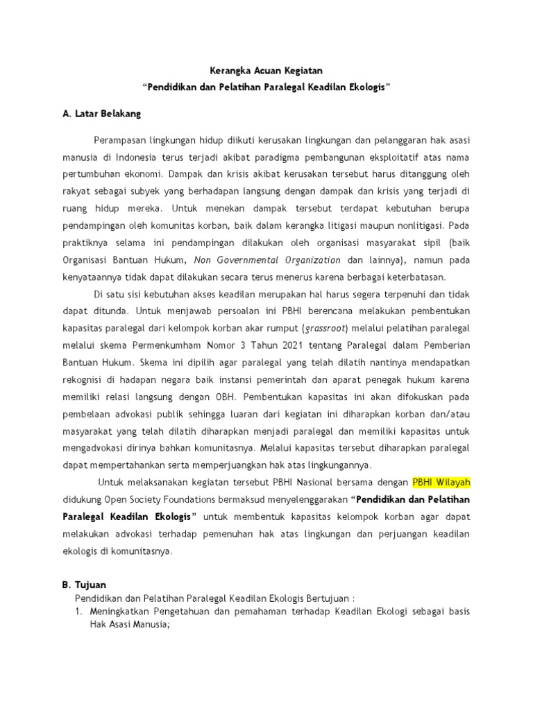 23.05.22 - Format ToR Narsum - Pelatihan Paralegal | PDF