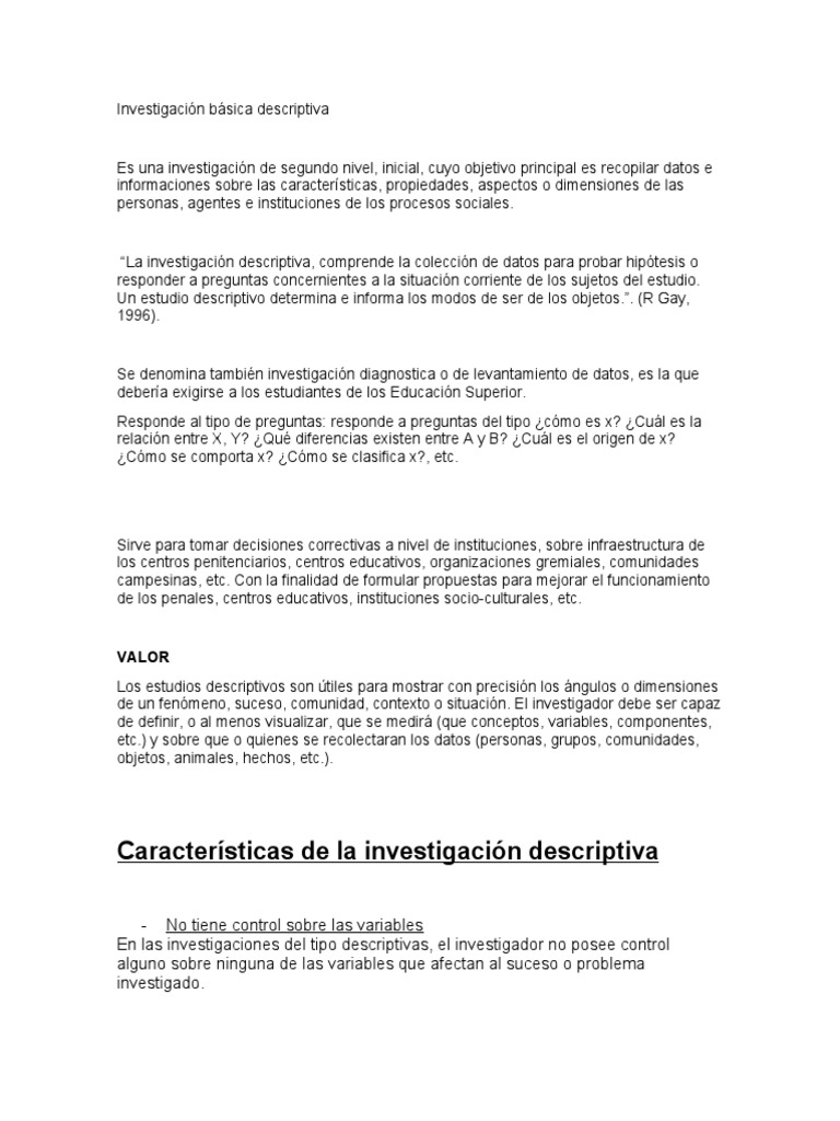 Investigación Básica Descriptiva | PDF