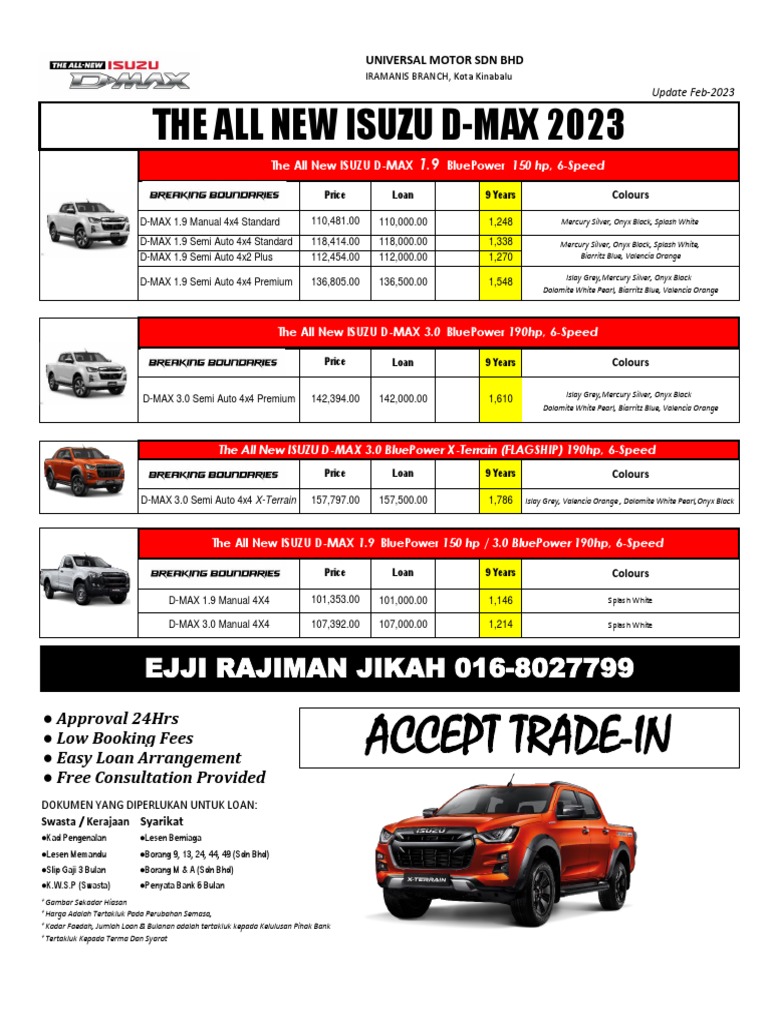 NEW MODEL DMAX PRICE LIST feb 2023 | PDF | Car Body Styles | Off Road ...