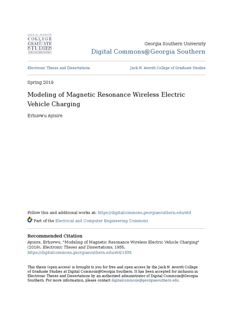 Modeling of Magnetic Resonance Wireless Electric Vehicle Charging | PDF ...