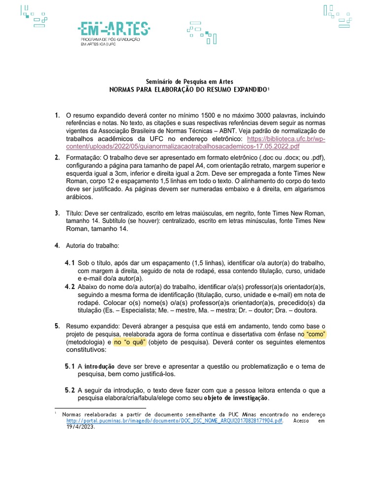 Normas para Elaboracao Do Resumo Expandido 2023 | PDF | Abstract (resumo) | Caixa alta e caixa baixa