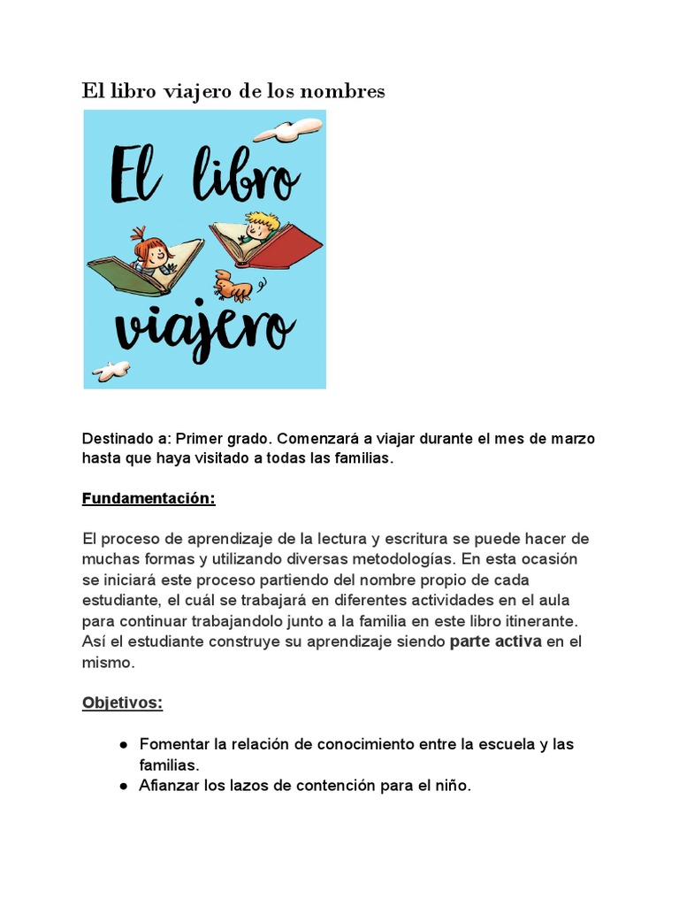 Libro Viajero de los Nombres en Primer Grado | PDF
