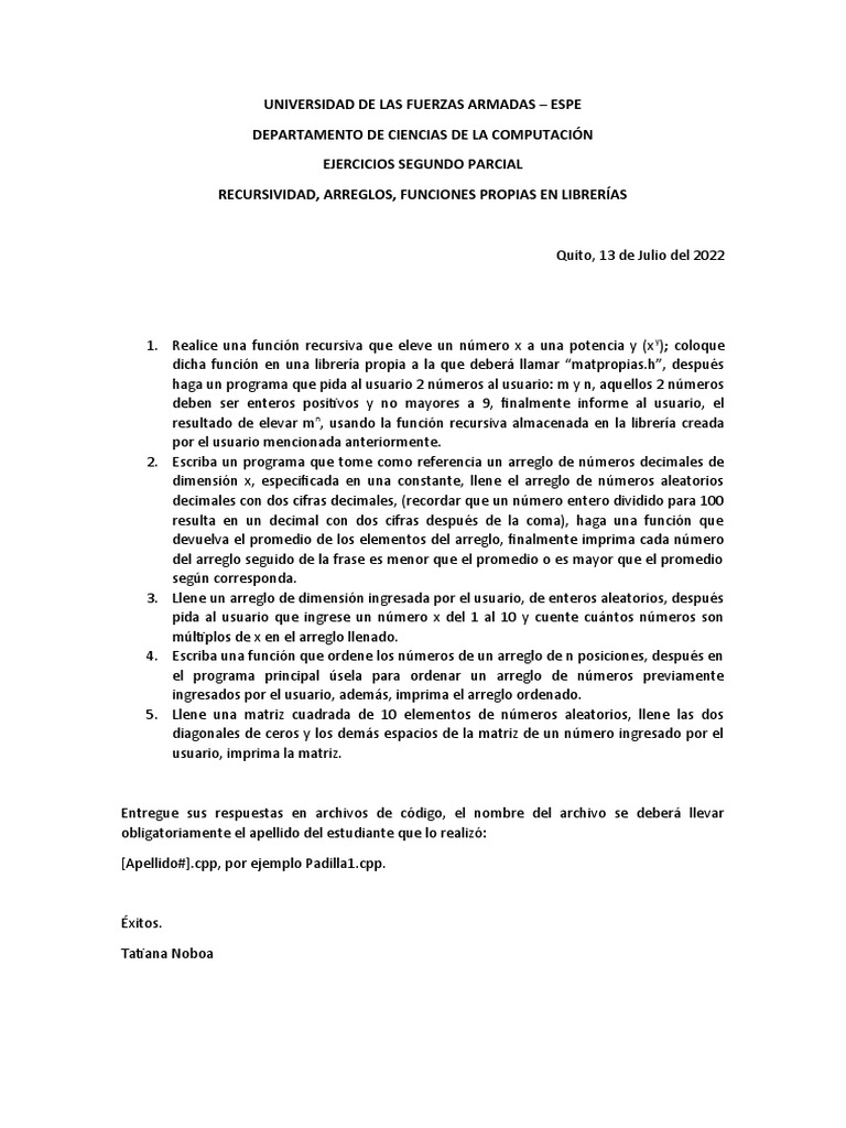 Ejercicios, Arreglos, Uni-Bidimensionales, Uso de Función Recursiva ...