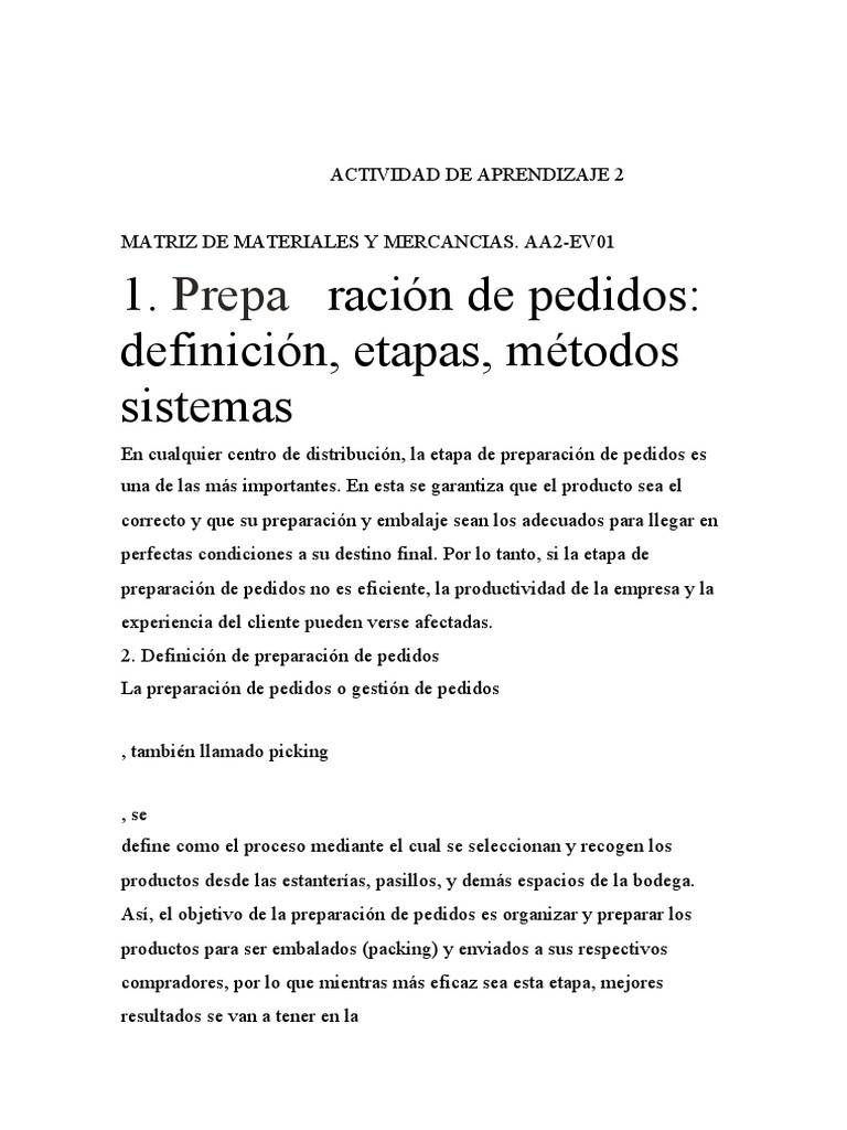 Matriz de Materiales y Mercancías AA2 - Evo1 | PDF