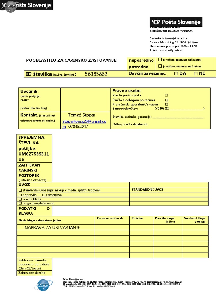 Uvozna Carinska Dispozicija | PDF