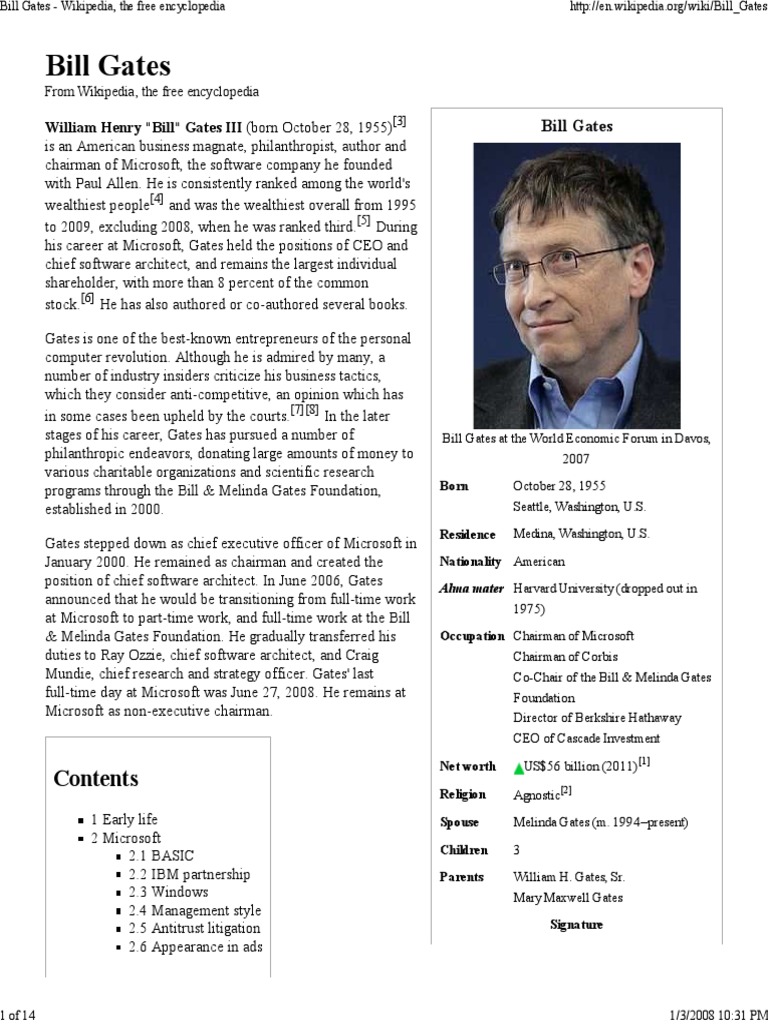 Bill Gates - Wikipedia, The Free Encyclopedia | PDF | Computing | Software