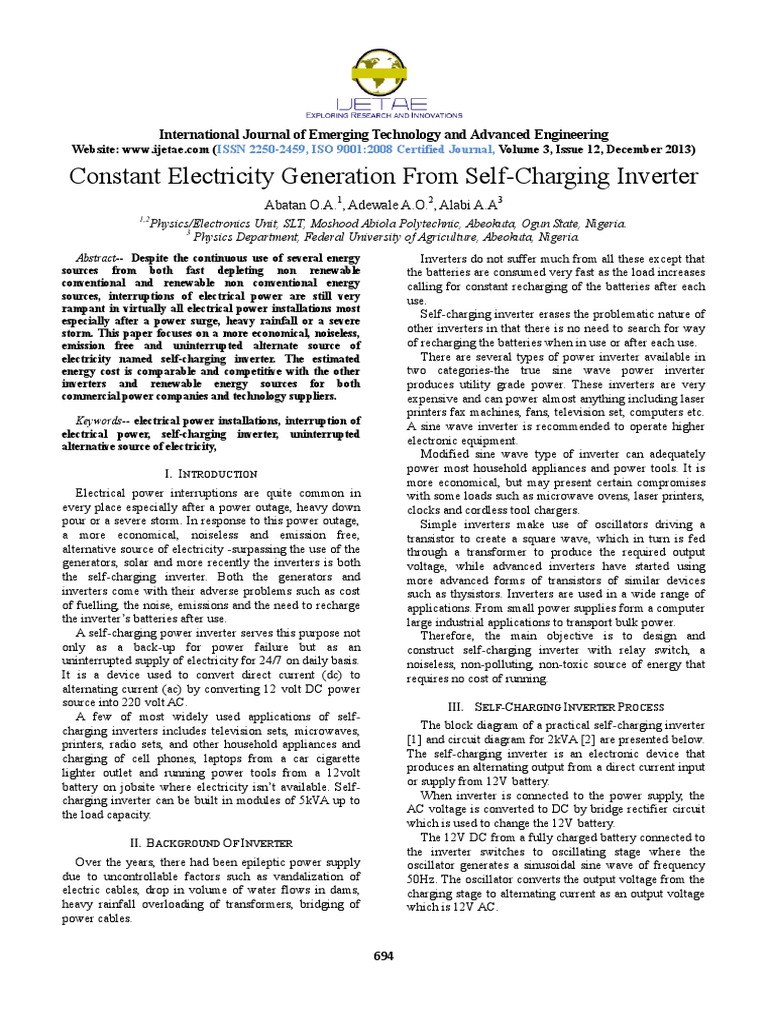 Constant Electricity Generation From Self-Charging Inverter | PDF ...