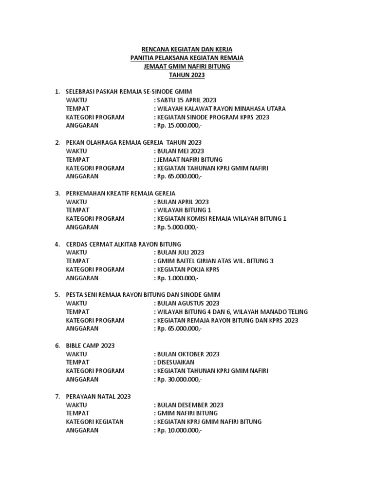 Rencana Kegiatan Dan Kerja | PDF
