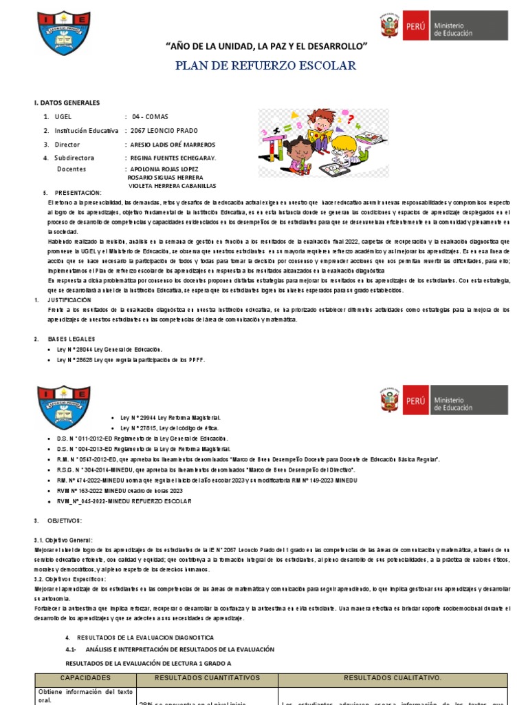 Plan de Refuerzo 1 Grado | PDF