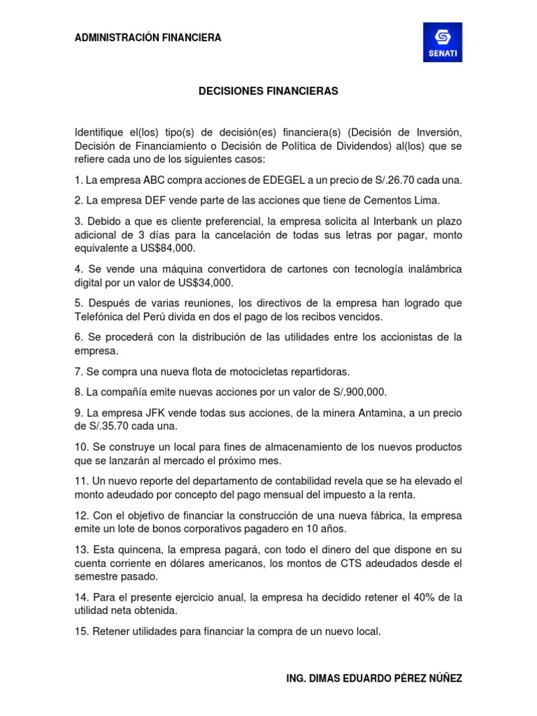 Decisiones Financieras | PDF