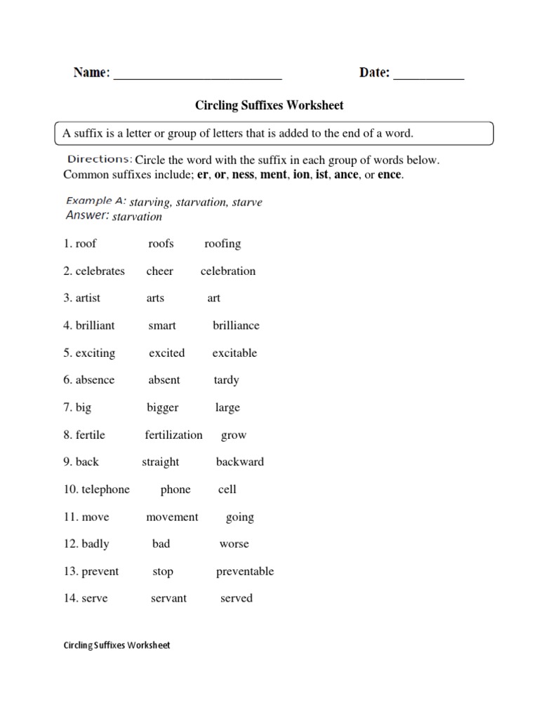 Suffix Identification Worksheet | PDF