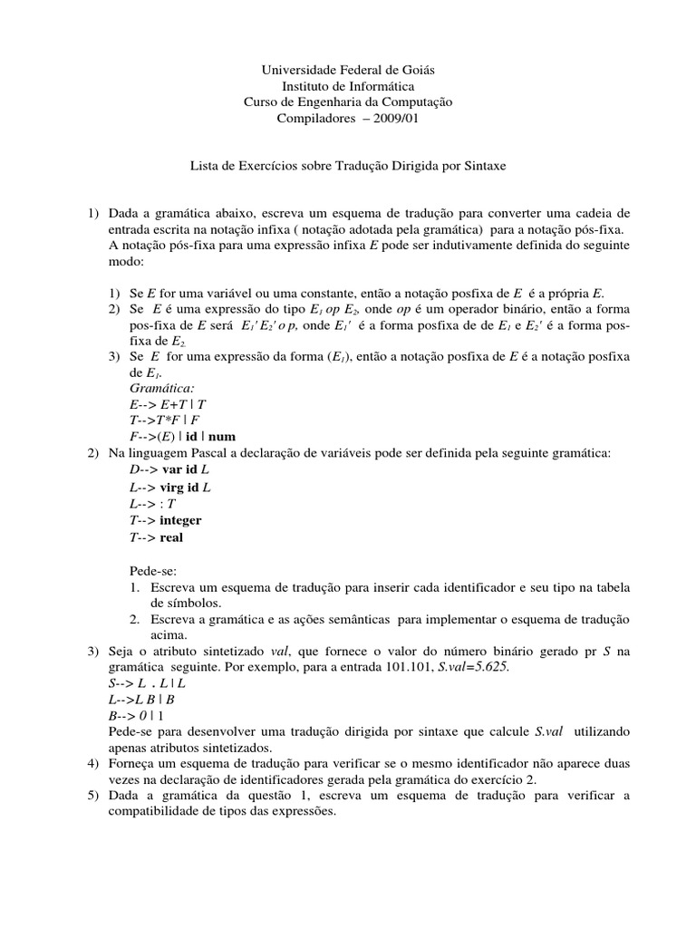 Lista Exercicios 3 | PDF