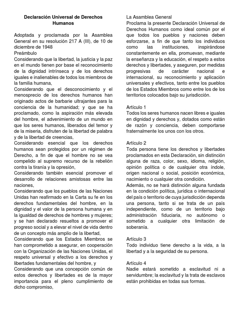 Declaración Universal De Derechos Humanos Pdf