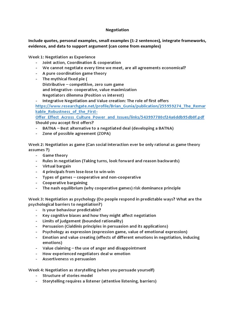 Negotiation Topics | PDF | Negotiation | Deception