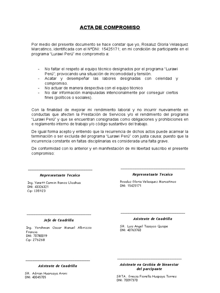 Acta de Compromiso | PDF