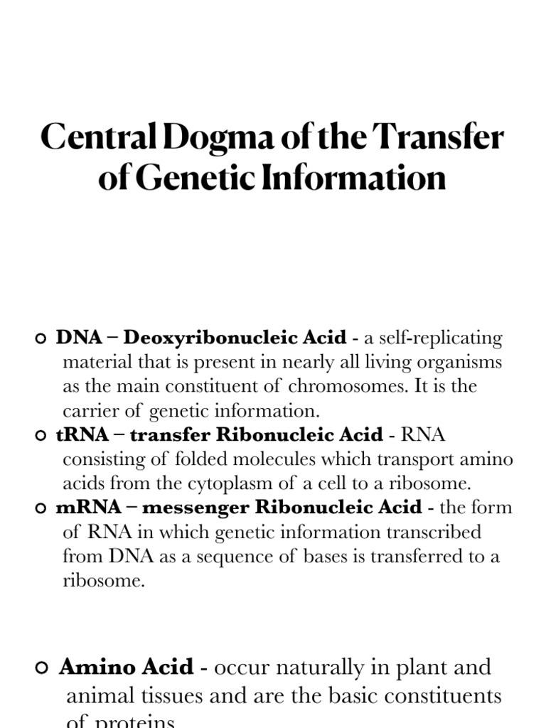 Central Dogma of Genetic Information | PDF
