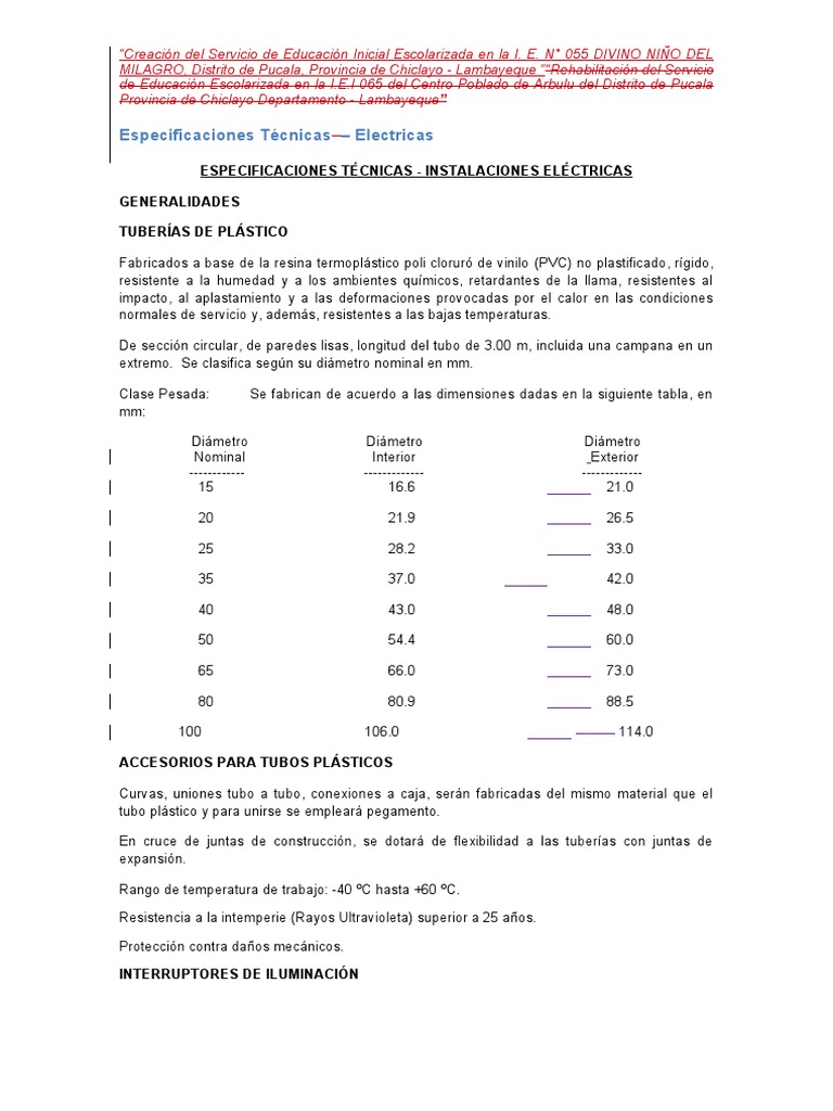 Espec.tec. Electricas | PDF | Resistor | Enchufes y tomas de corriente alterna