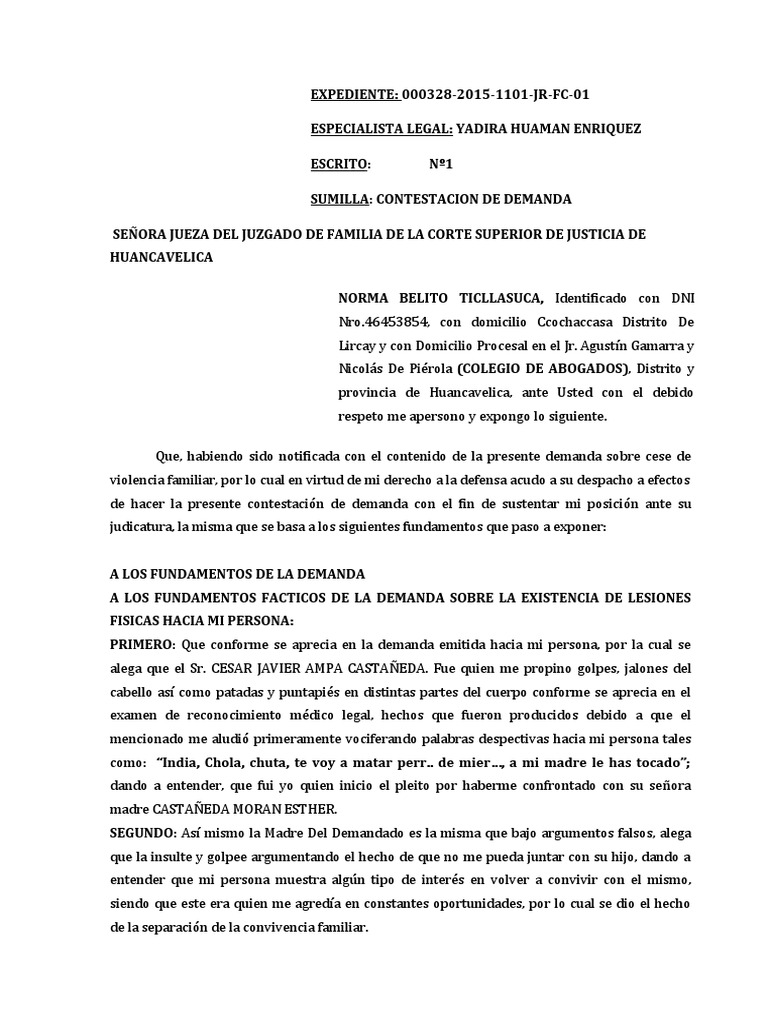Formato De Contestacion De Denuncia Penal