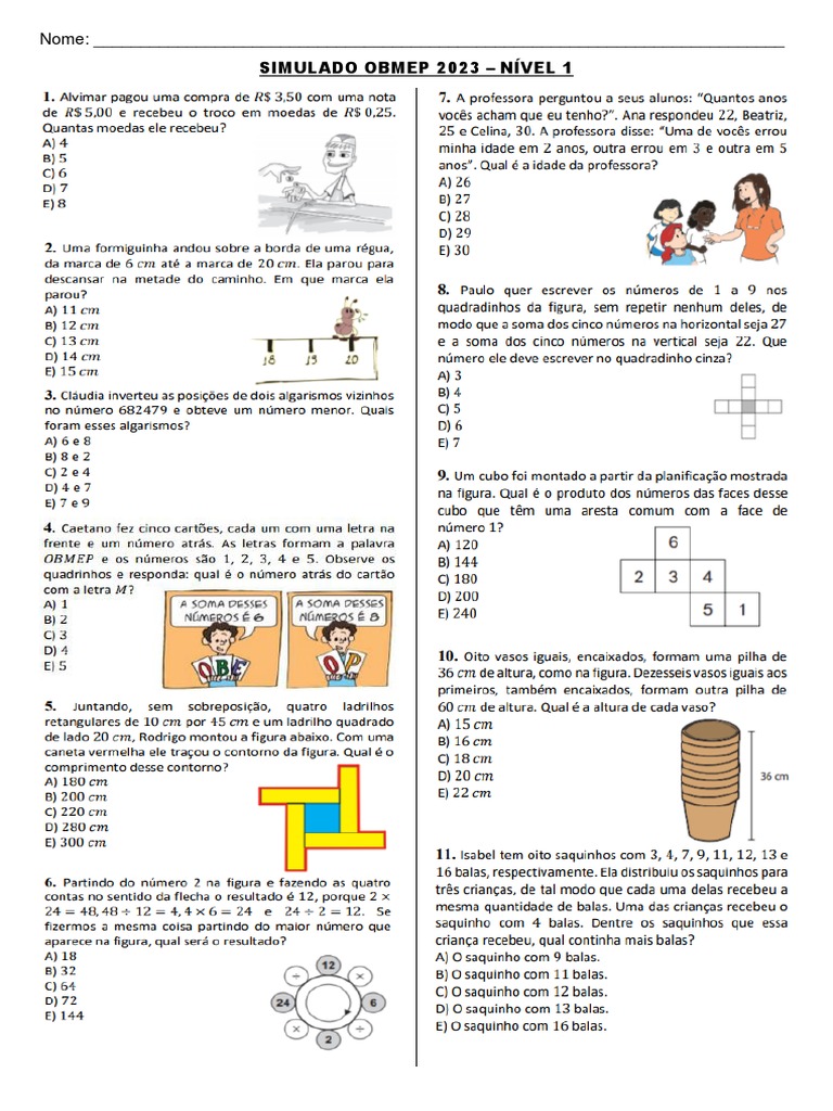 Simulado Obmep 2023 - Nível 1 | PDF