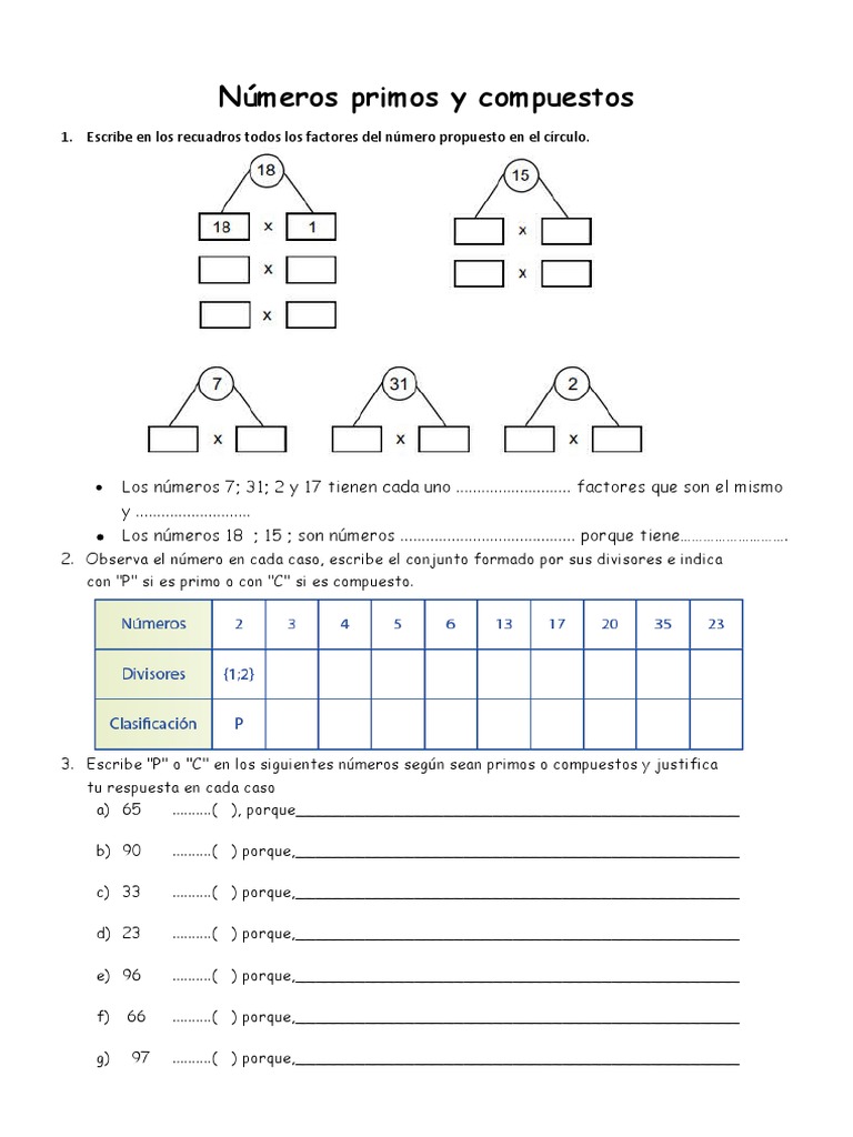 Ficha Números Primos y Compuestos | PDF | Métodos y materiales de ...