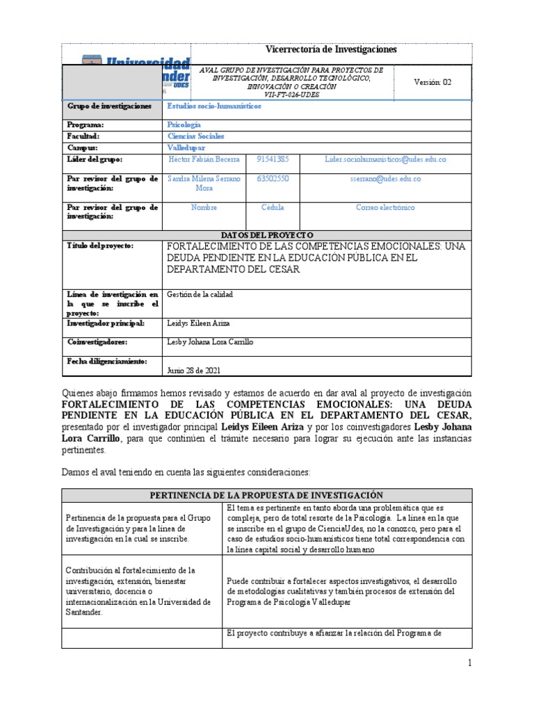 FT 026 Aval Grupo de Nvestigacion v02 Junio 28 | PDF