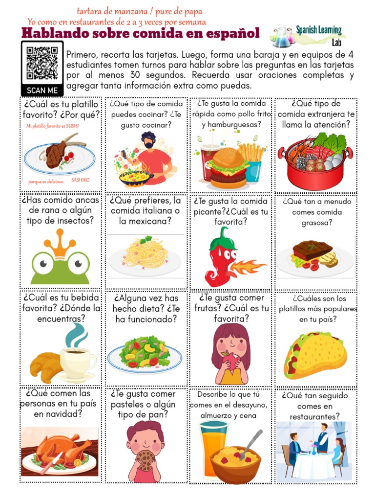 Food in Spanish Conversation Cards PDF Worksheet Hablando de La Comida ... Food in Spanish Conversation Cards PDF Worksheet Hablando de La Comida ...