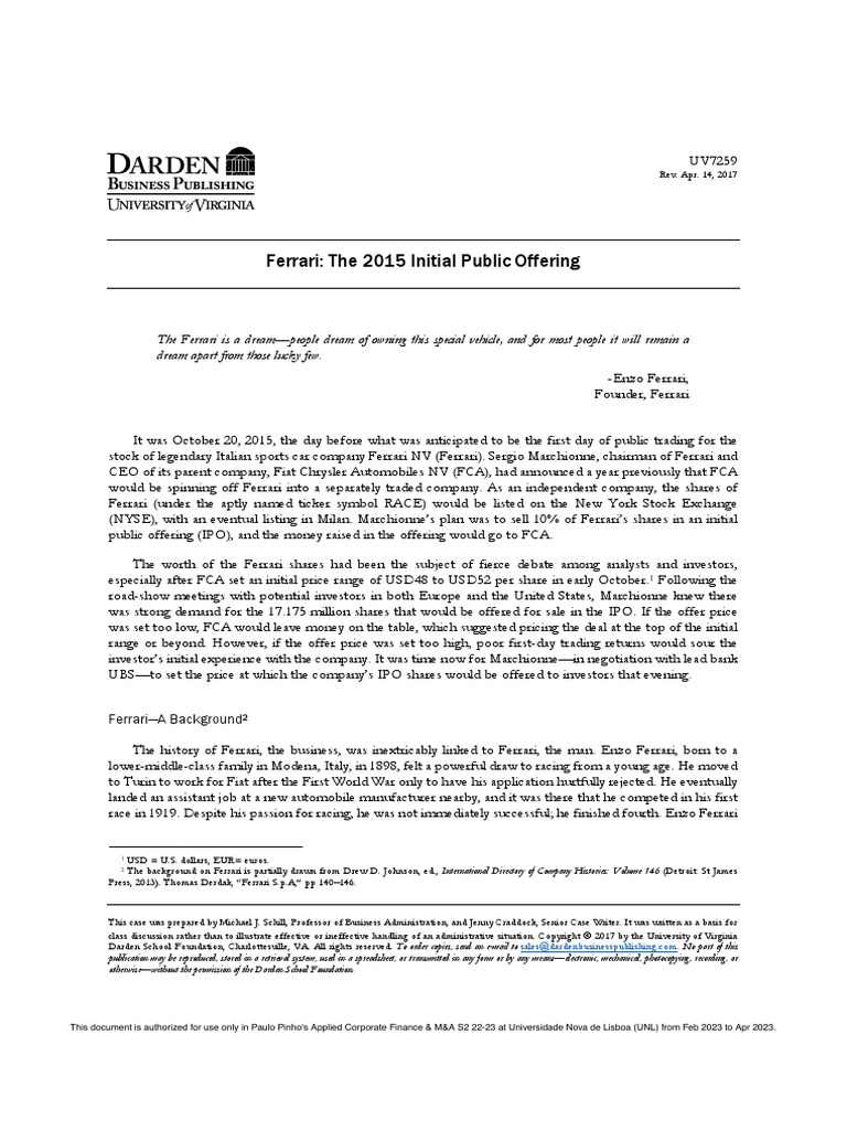 Ferrari The 2015 Initial Public Offering | PDF | Initial Public ...