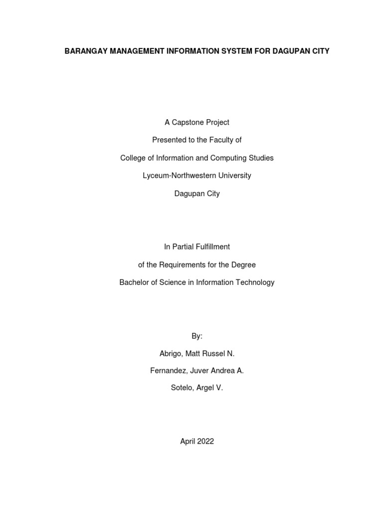 Barangay Management Information System For Dagupan City | PDF ...