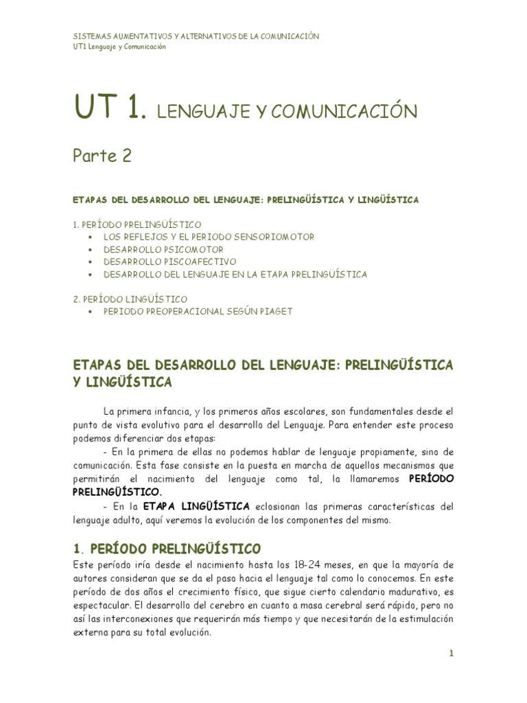 UT1 Parte 2 ETAPAS EN EL DESARROLLO DEL LENGUAJE | PDF | Aquisición de ...