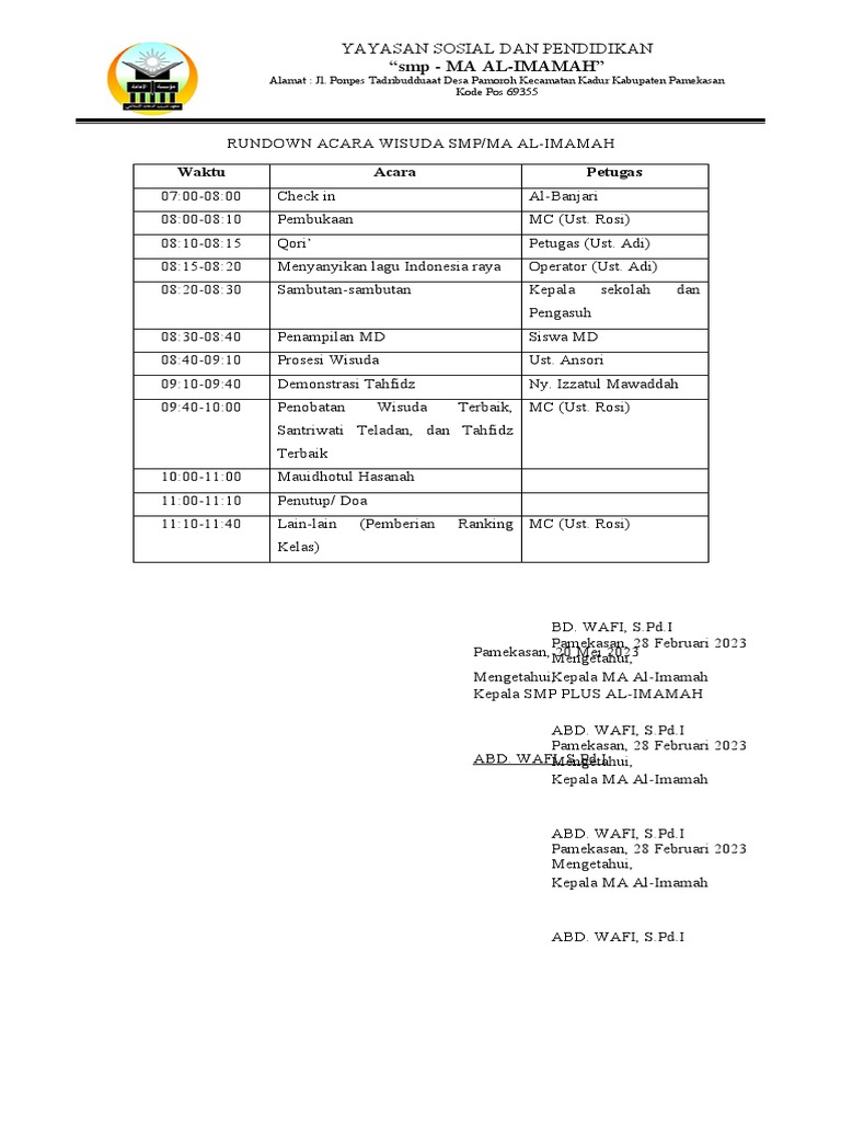 Rundown Acara Wisuda SMP | PDF