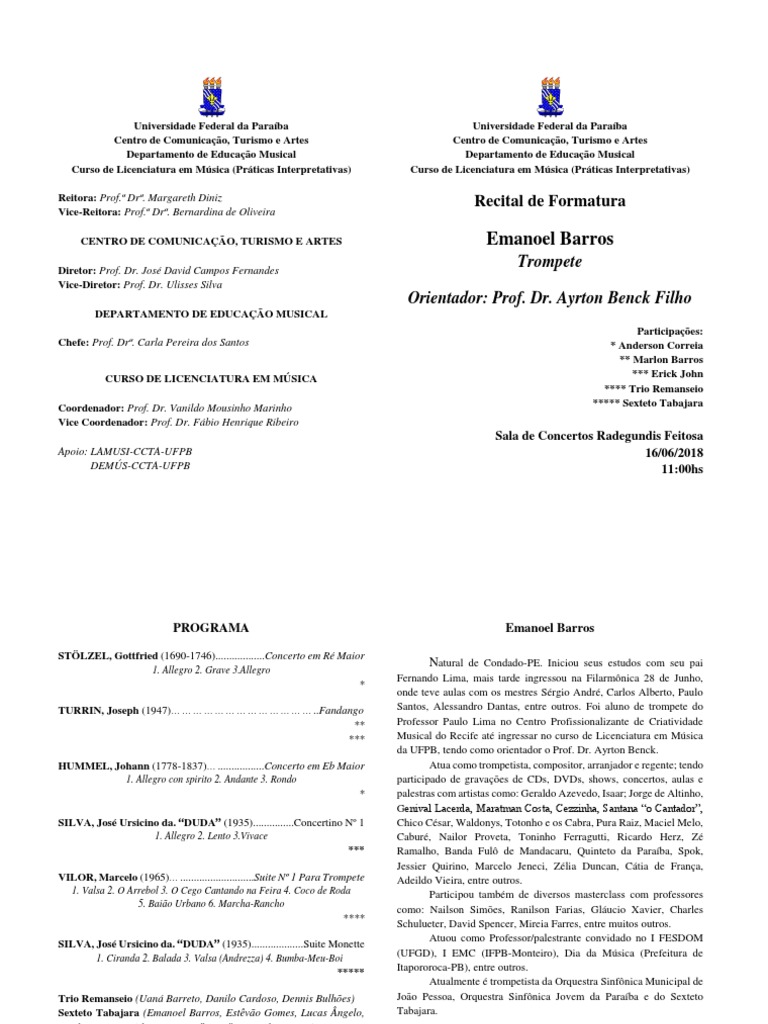 Programa Do Recital de Emanoel Barros | PDF