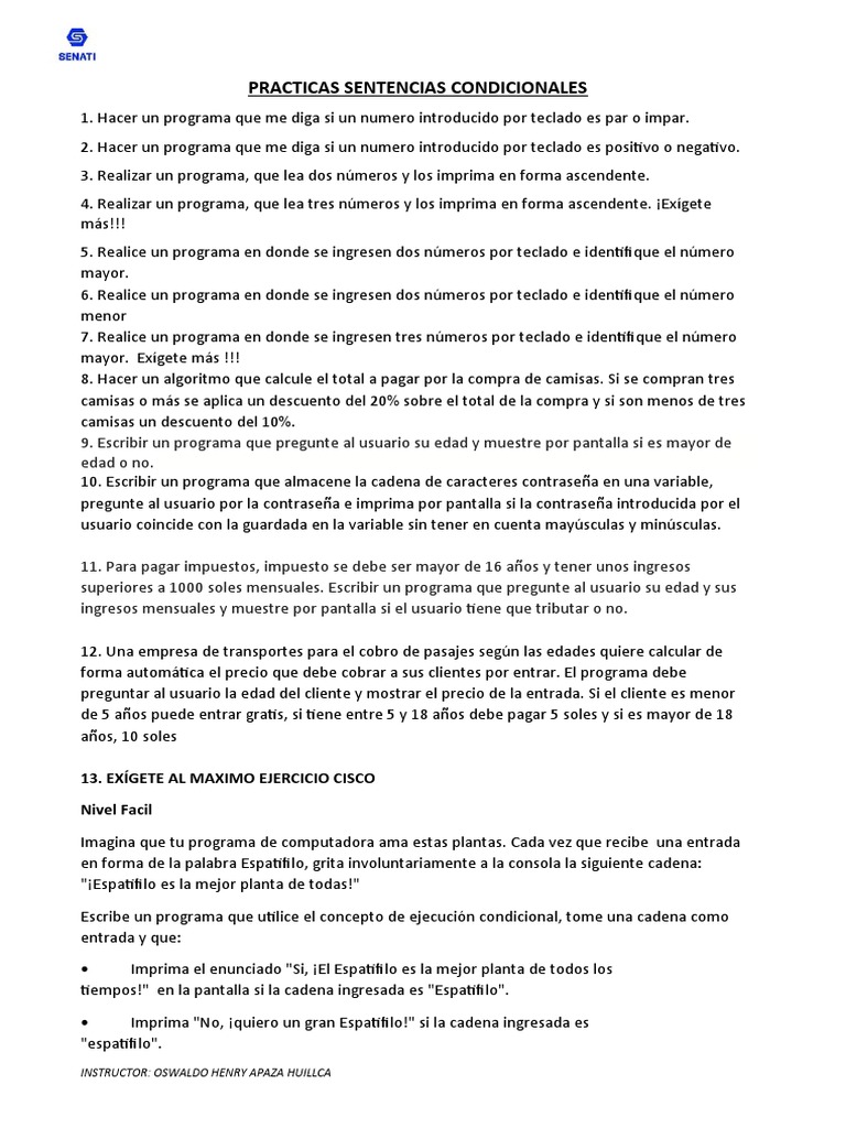 EJERCICIOS If Else Elif Est. | PDF