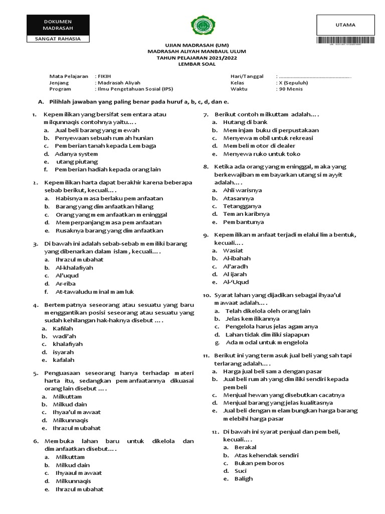 Pat Fikih X 2023 | PDF