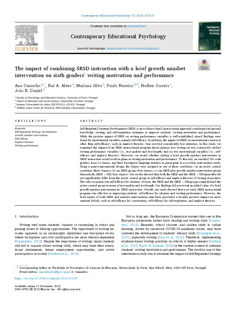 SRSD and Growth Mindset in Writing | PDF | Mindset | Self Efficacy