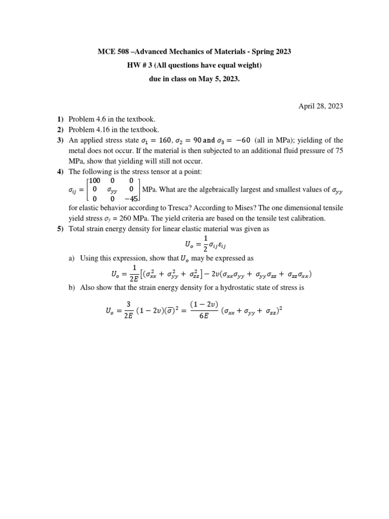 Advanced Mechanics of Materials Questions#3 | PDF